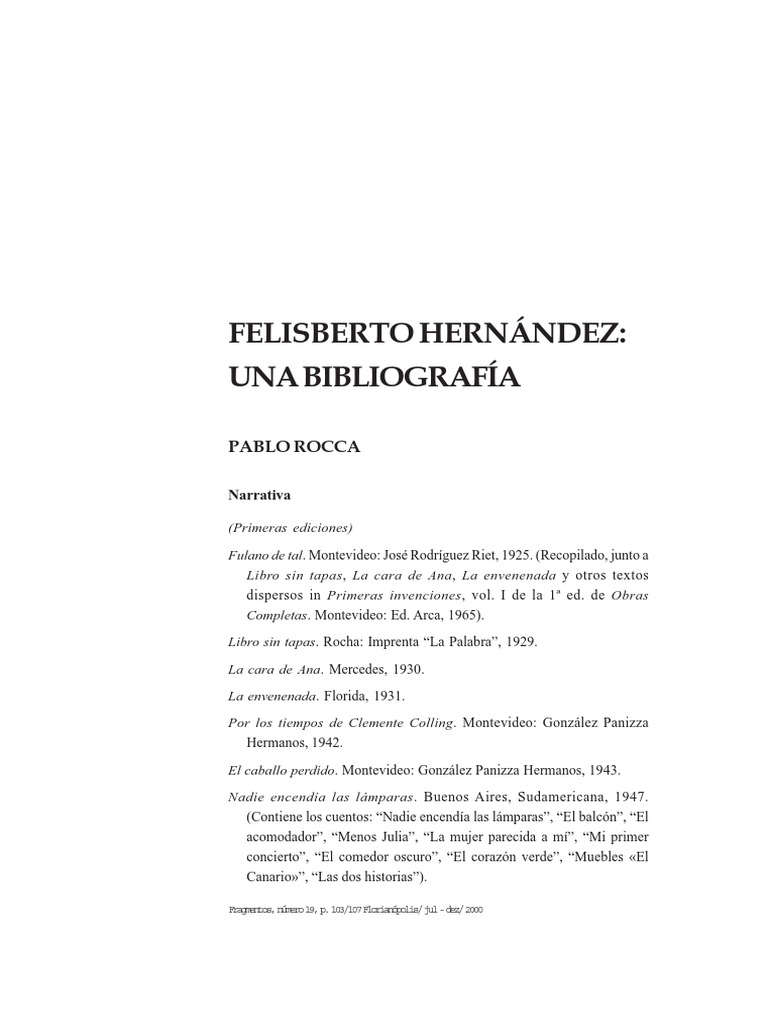 Felisberto Hernandez - Bibliografia) | PDF