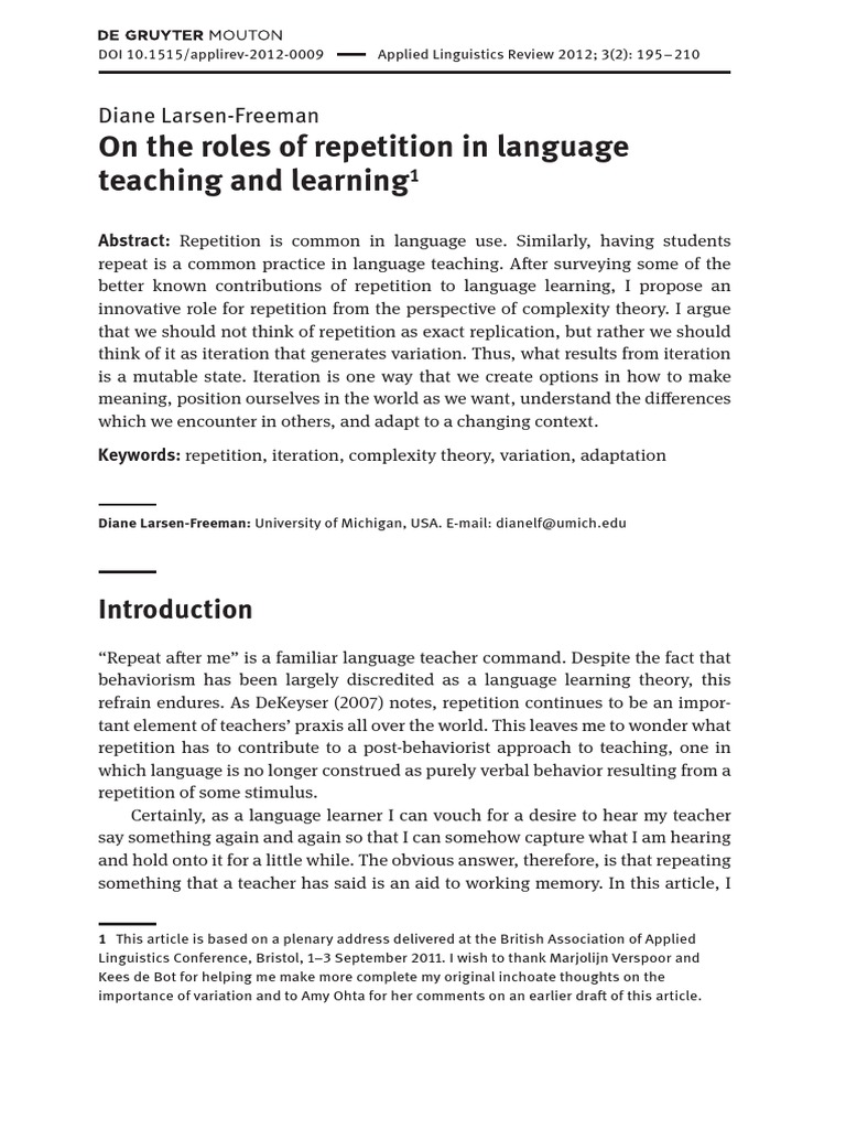 Repetition in Language Teaching and Learning | Second Language | Second ...