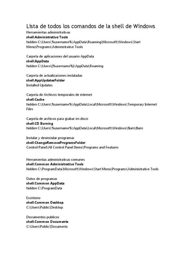 Comandos de La Shell | PDF | Microsoft Windows | Interfaz de línea de ...