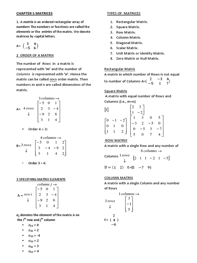 Chapter 5 Matrices | PDF | Matrix (Mathematics) | Linear Algebra