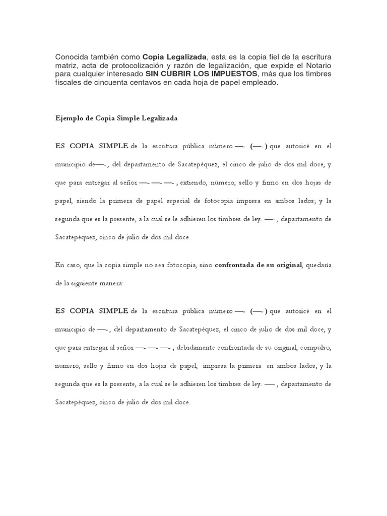 Ejemplo de Copia Simple Legalizada | PDF