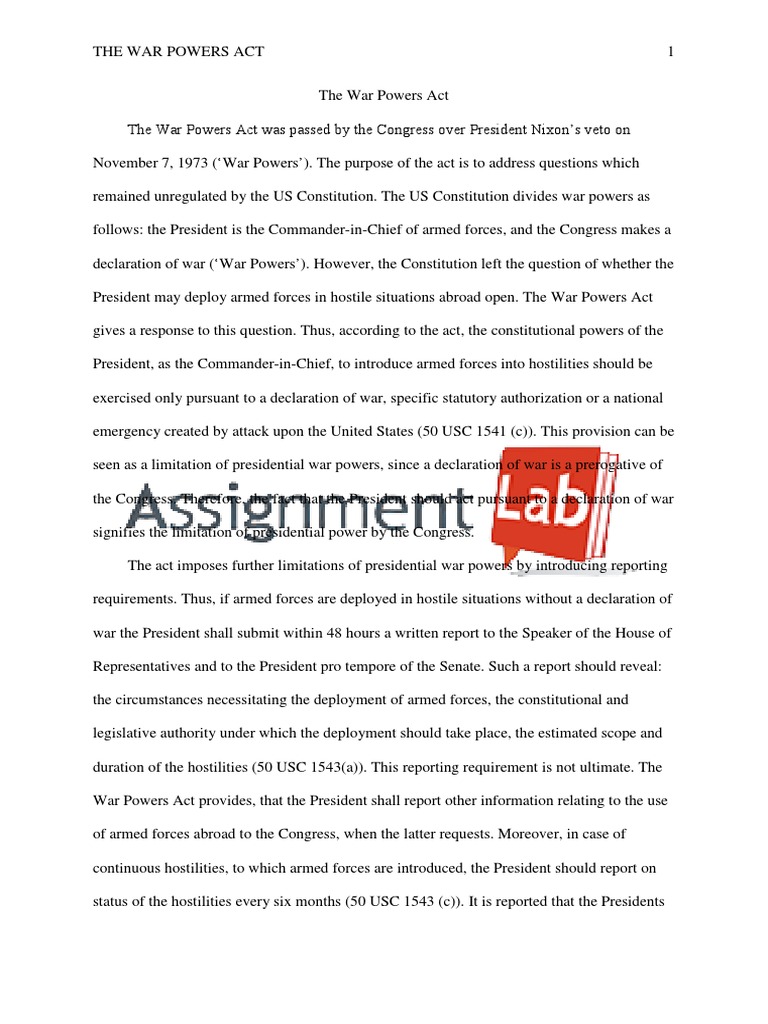 Overview of the War Powers Act | PDF | War Powers Resolution ...