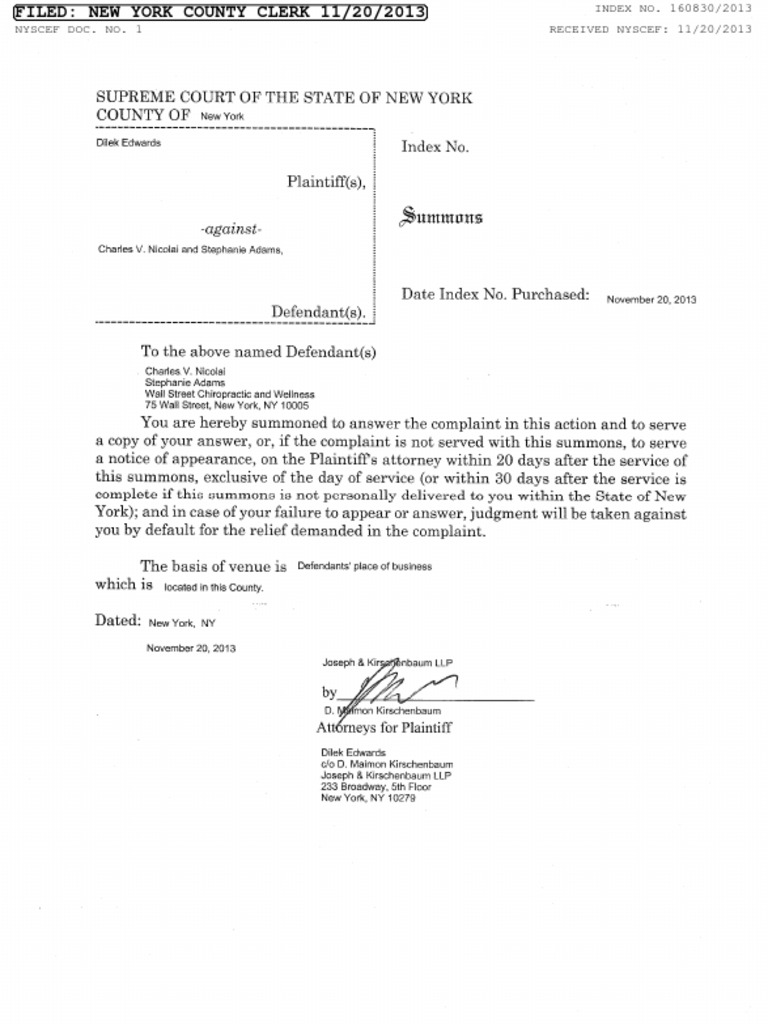 Complaint - Dilek Edwards v. Charles Nicolai and Stephanie Adams | PDF