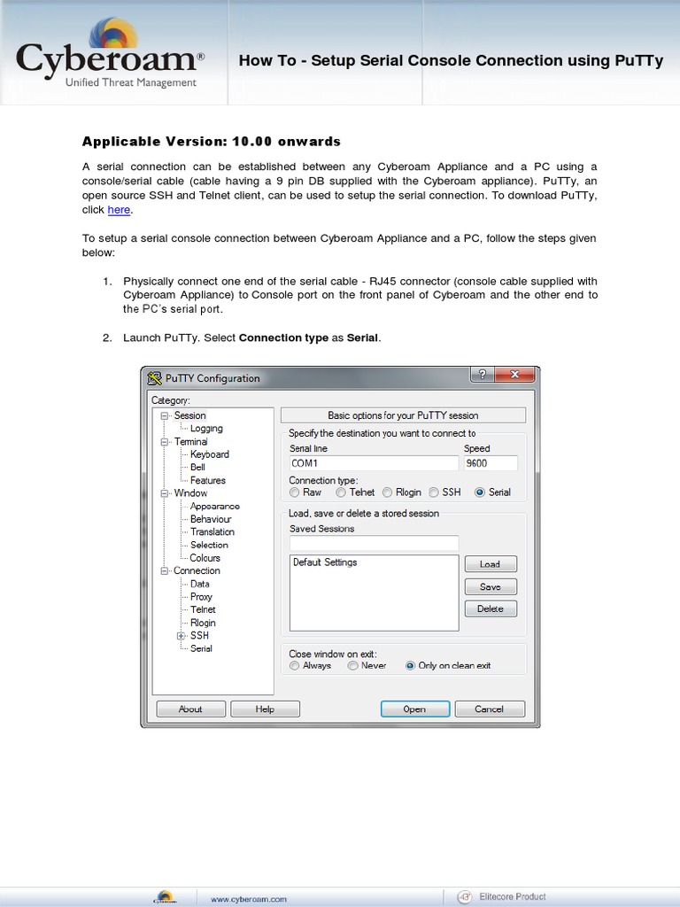 How To - Setup Serial Console Connection Using PuTTy | PDF