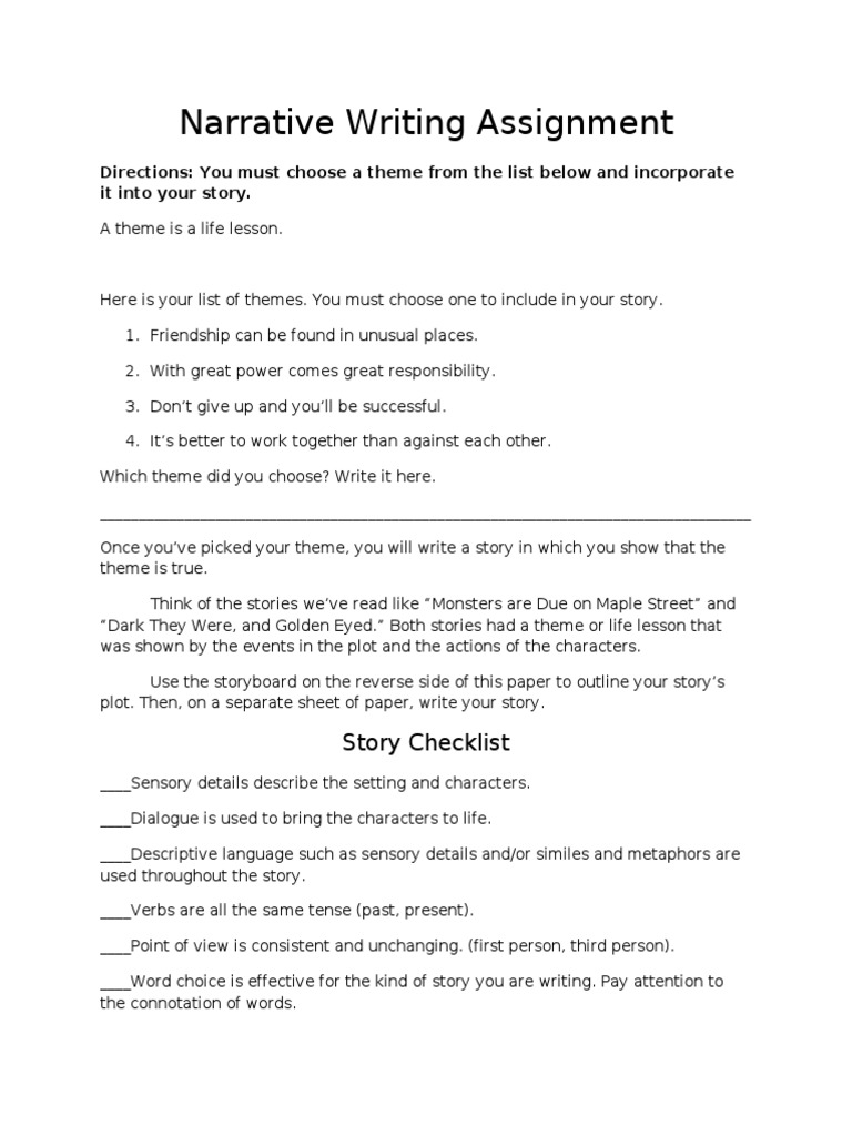Narrative Writing Assignment | PDF | Language Arts & Discipline | Home ...