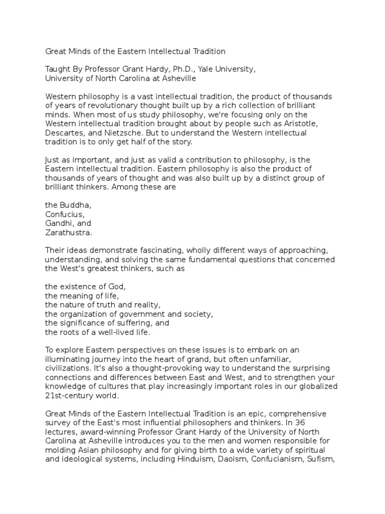 Great Minds of The Eastern Intellectual Tradition | PDF | Philosophical ...