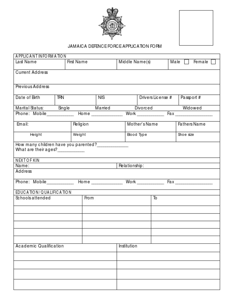 Jamaica Defence Force Application Form | PDF | Military Science | Military