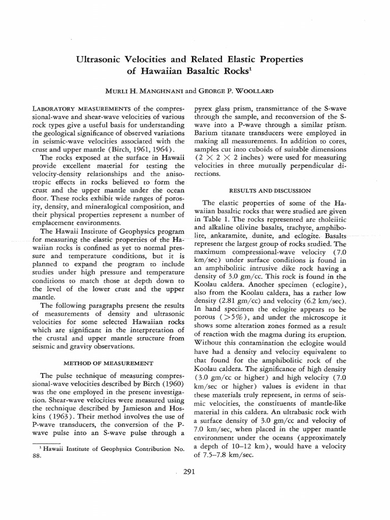 Understanding Hawaiian Basaltic Rocks Through Ultrasonic Velocity ...