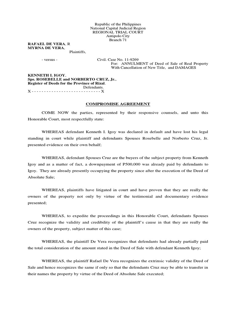 Compromise Agreement | PDF | Deed | Lawsuit