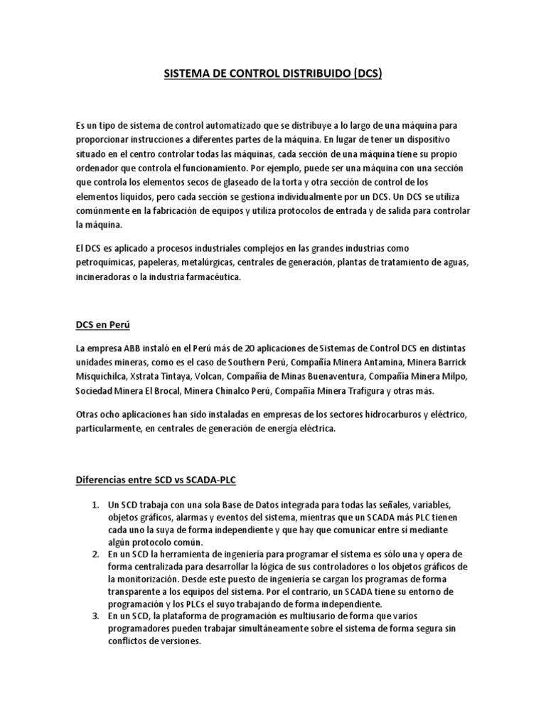 Sistema de Control Distribuido (DCS) | PDF | Ingeniería Informática | Ingenieria Eléctrica