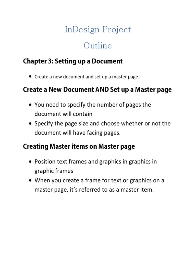 Indesign Project Outline: Chapter 3: Setting Up A Document | PDF | Art