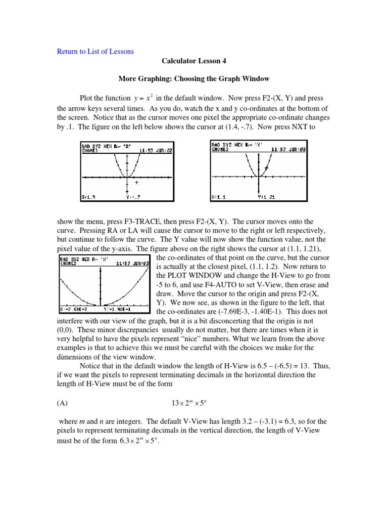 Return To List Of Lessons Calculator Lesson 4 More Graphing Choosing