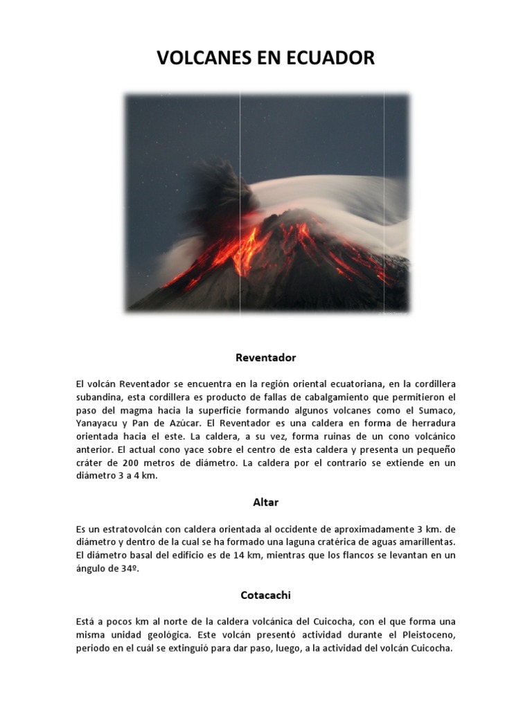 Volcanes en Ecuador | PDF | Volcán | Tipos de erupciones volcánicas