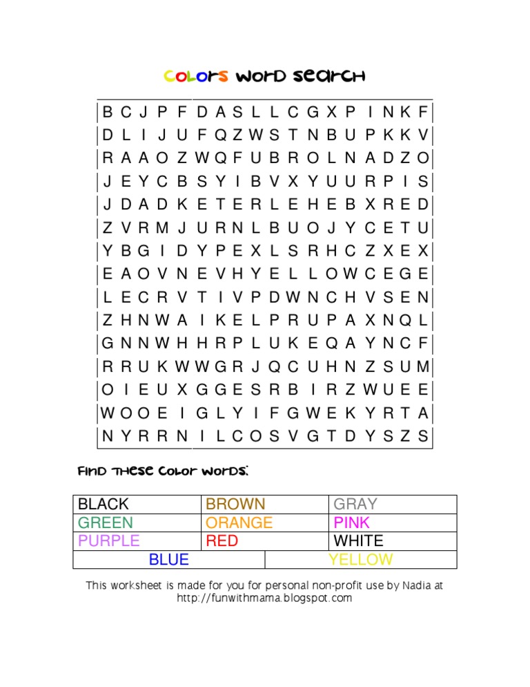 Color Words Word Search Puzzle | PDF