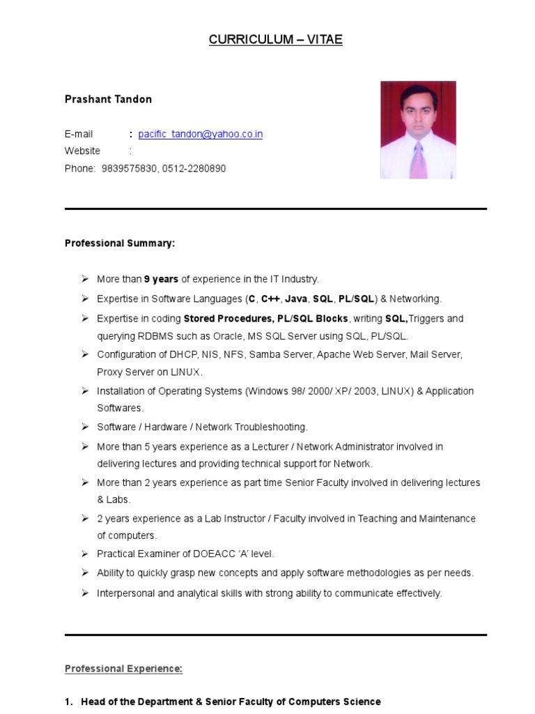 Curriculum – Vitae | Sql | Oracle Database