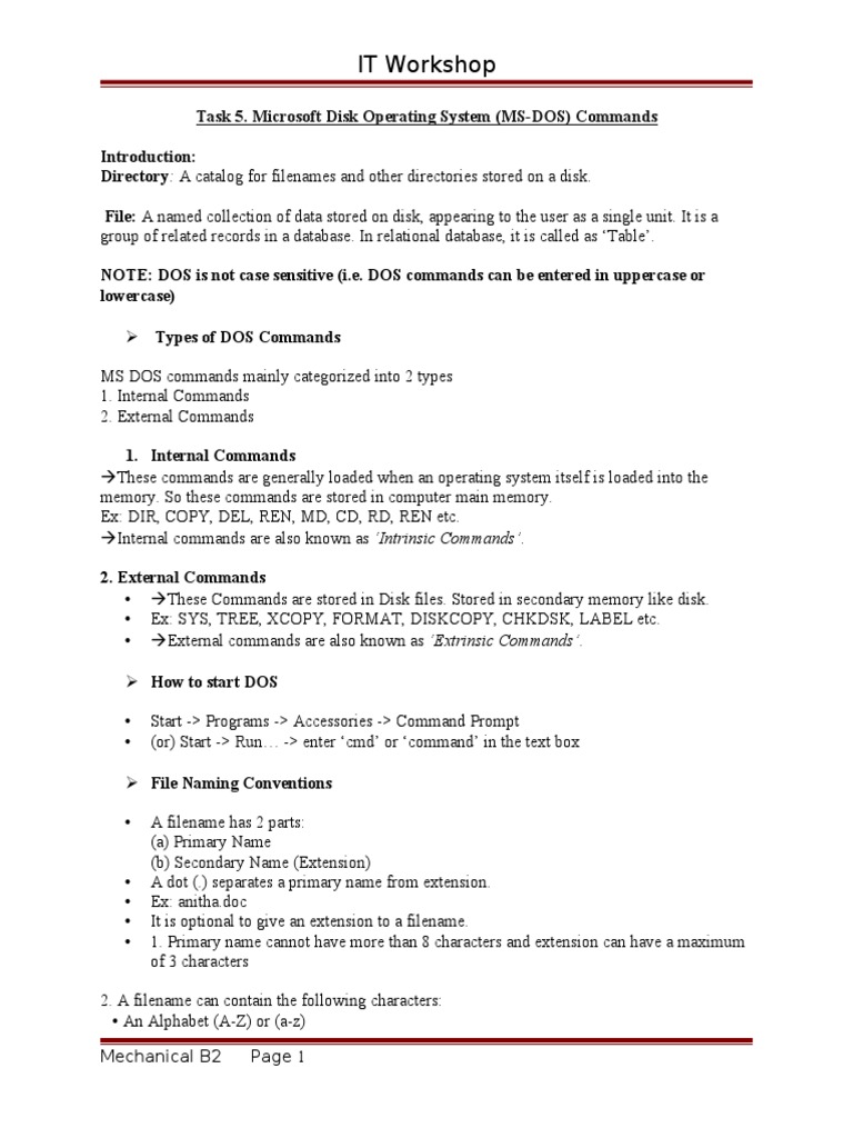 DOS Commands Notes | PDF | Dos | Filename