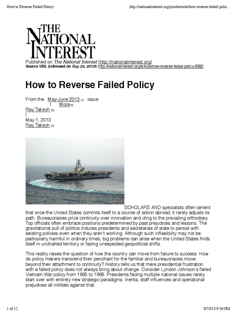 Three Keys to Reversing Failed Foreign Policy: Overcoming Inertia ...