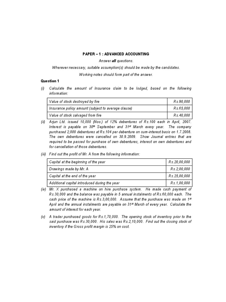 Paper - 1: Advanced Accounting: TH ST | PDF | Money | Business