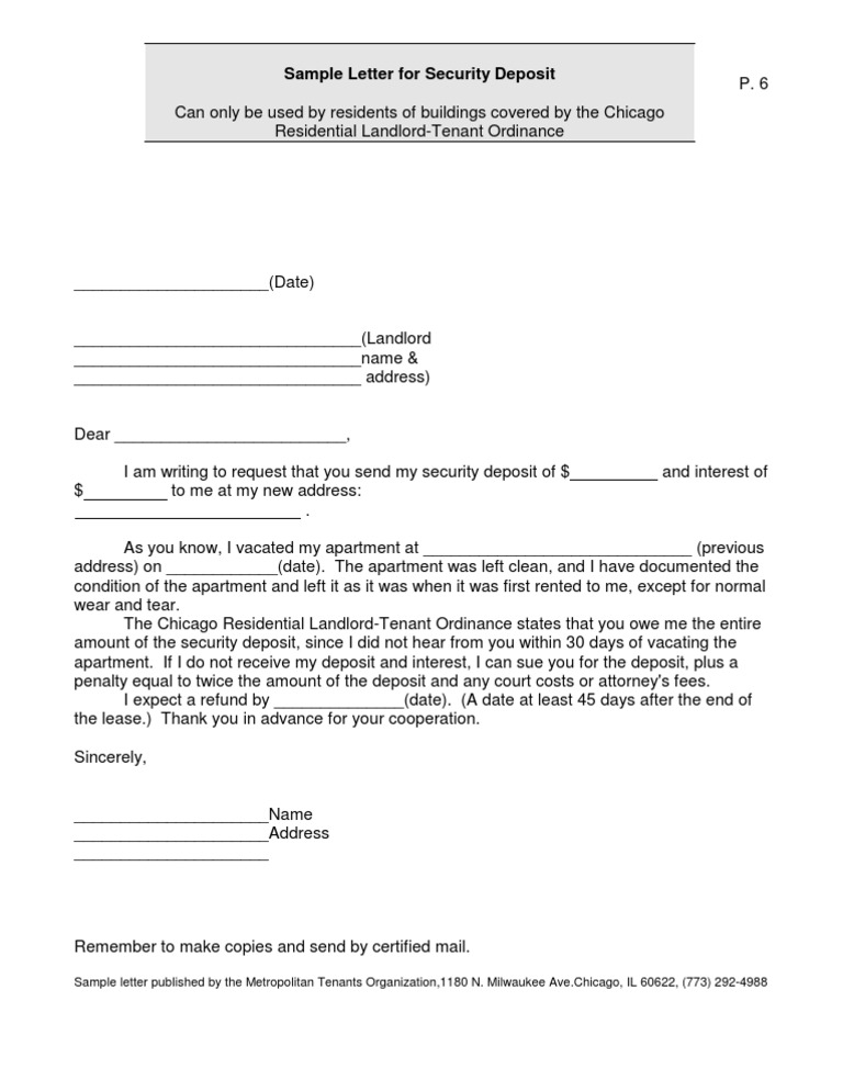 Security Deposit Letter | PDF