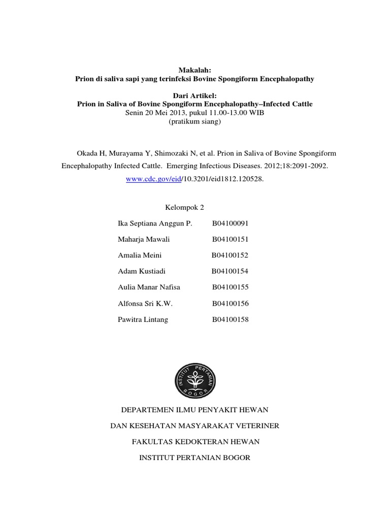 Prion dalam Saliva Sapi Terinfeksi BSE | PDF