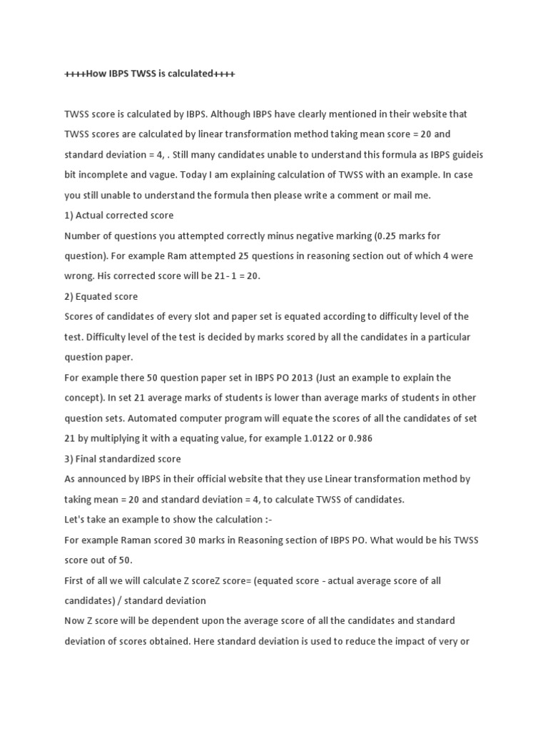 Understanding the TWSS Score Calculation Method Used by IBPS | PDF ...