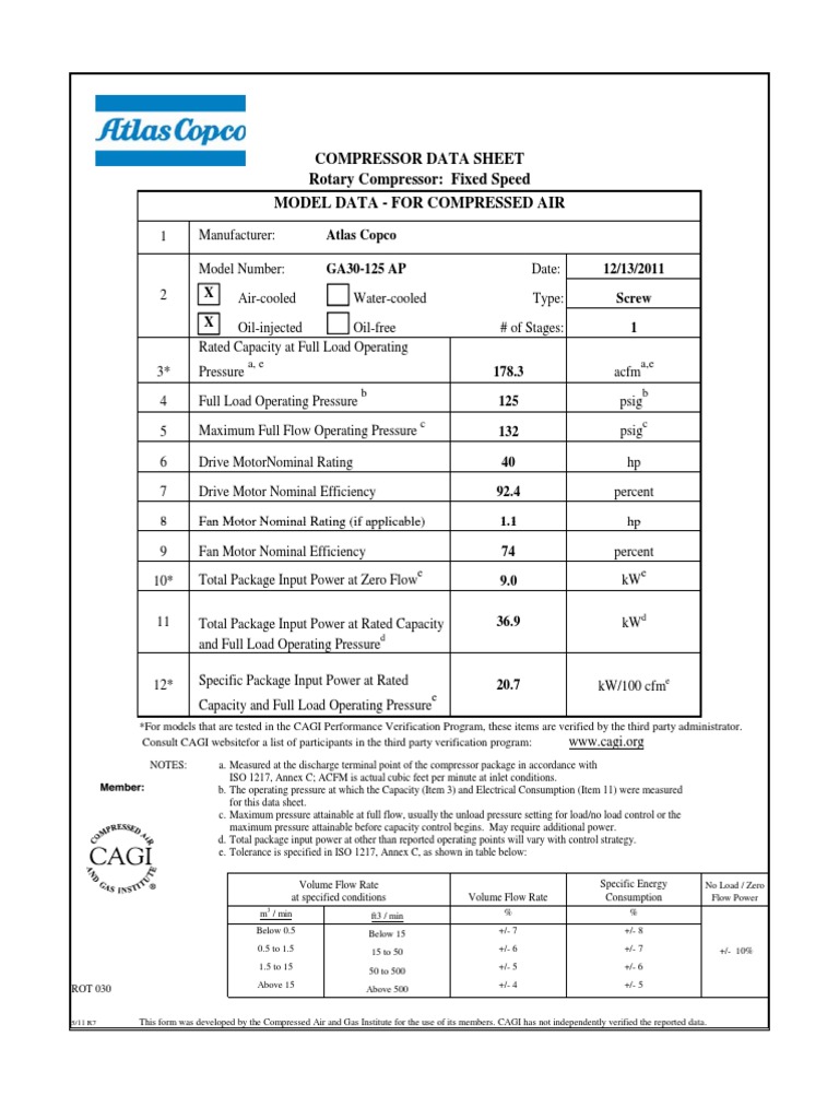 Hoja Cagi Ga 30-125 Psi Atlas Copco | PDF