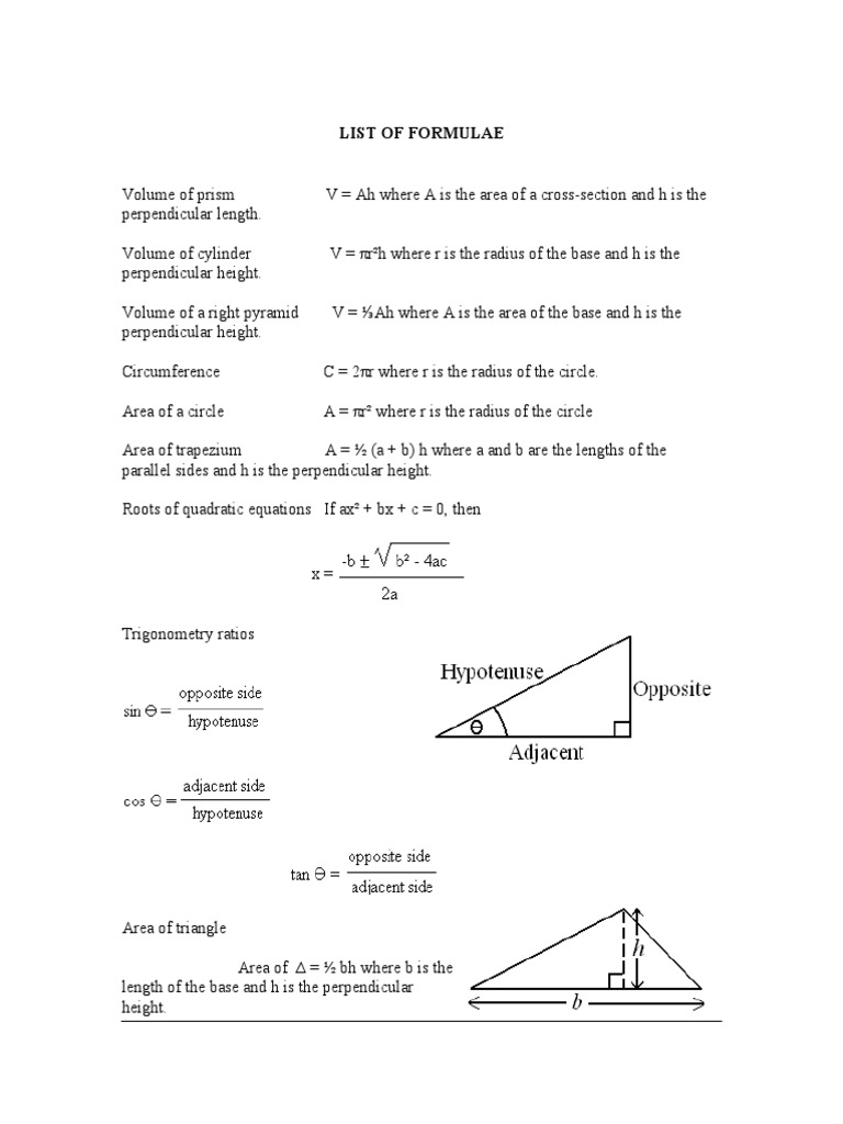 List of Formulae | PDF | Triangle | Trigonometric Functions