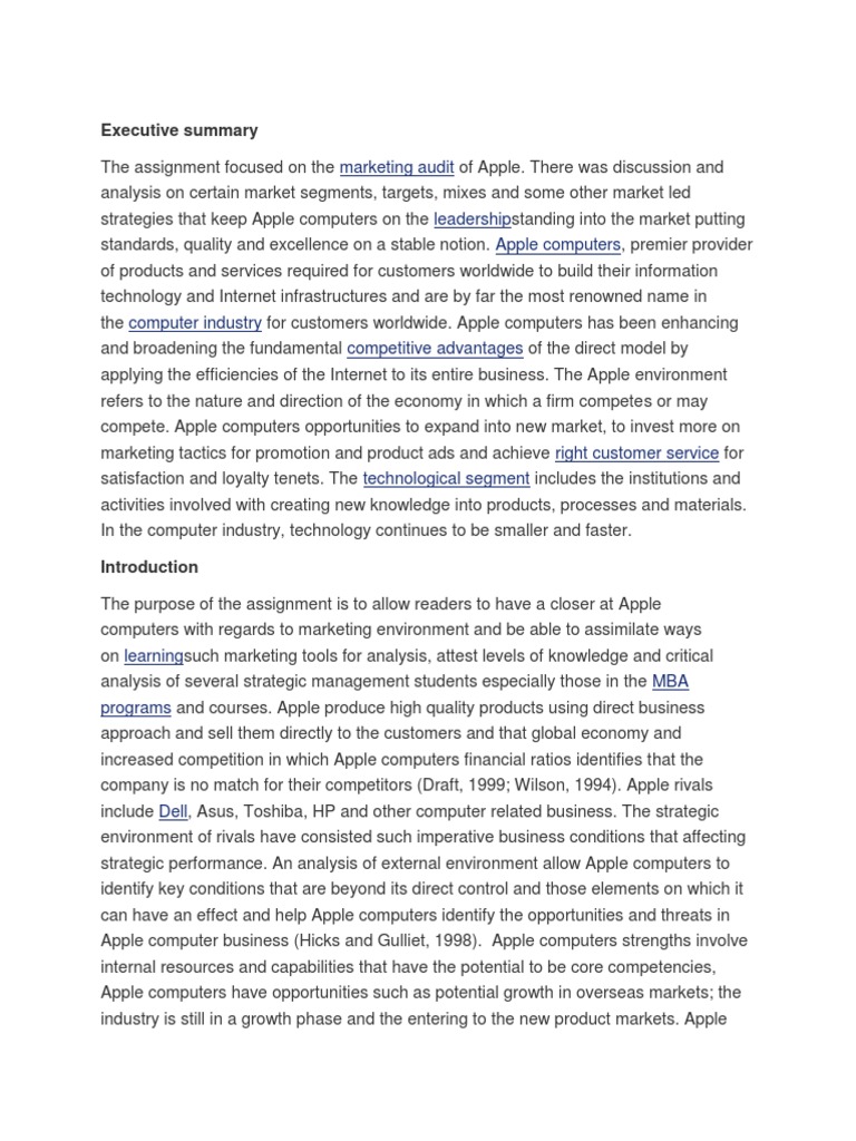 Marketing Audit: Executive Summary | PDF | Strategic Management | Apple ...