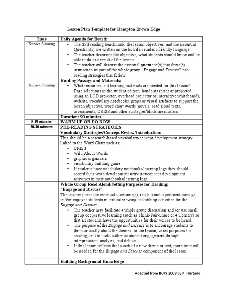 90-Minute Lesson Plan Template | PDF | Reading Comprehension ...
