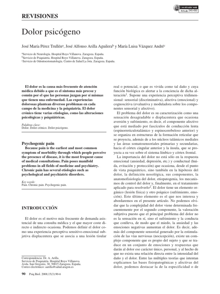 Dolor Psicogeno | PDF | Depresión (estado de ánimo) | Dolor