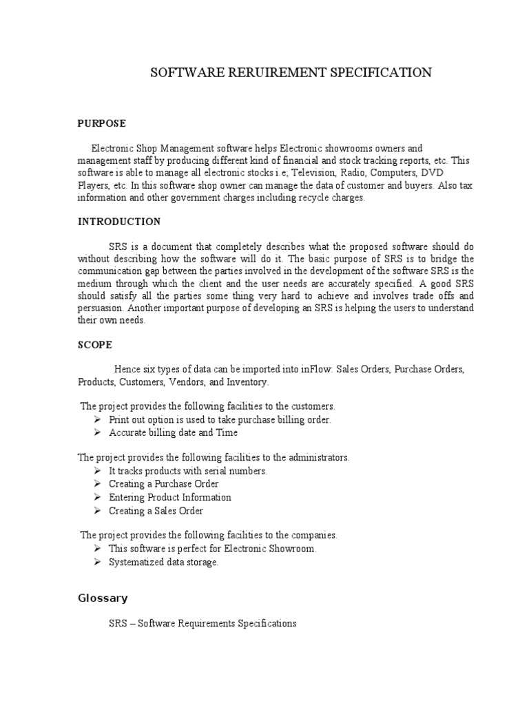 Electronic Shop Management System SRS | PDF | Office Equipment | Computing