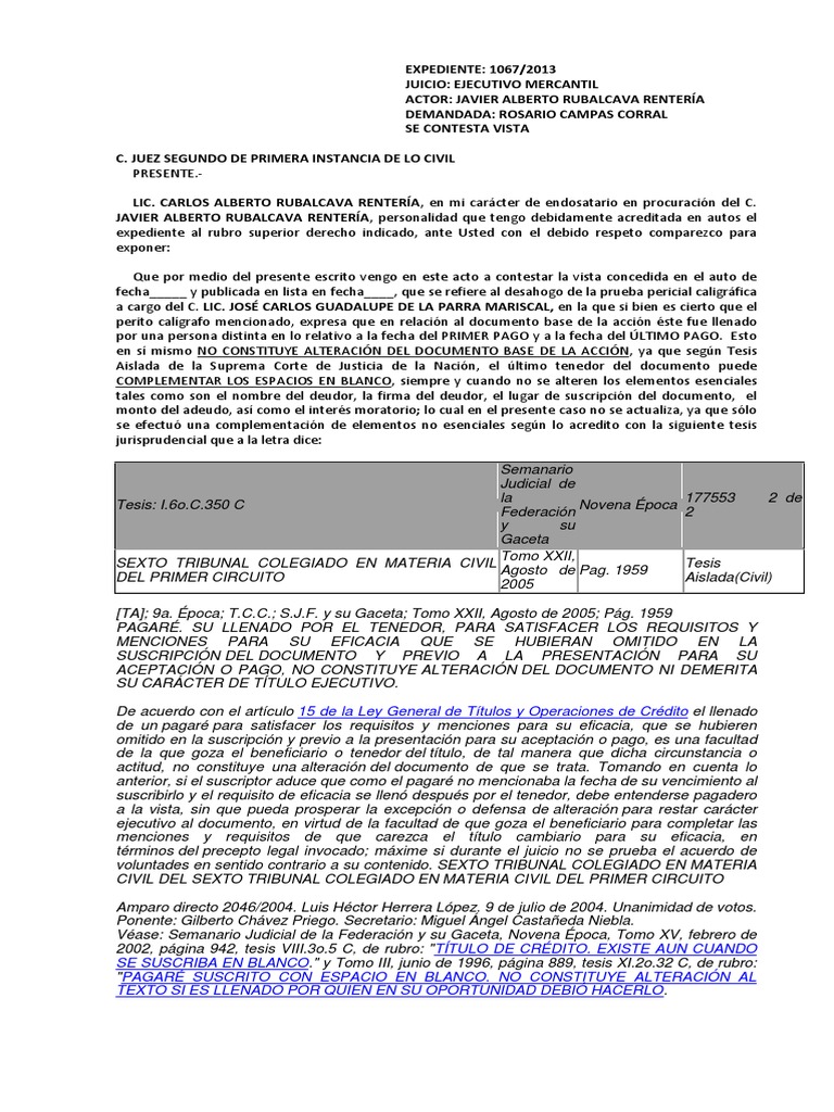 Contestación A La Vista En Juicio Mercantil Pdf Caso De Ley