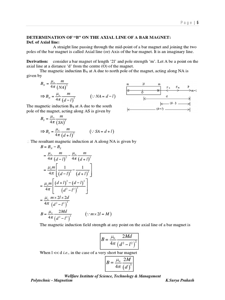 B Along Axial and Equitorial Line | PDF | Magnet | Magnetic Field