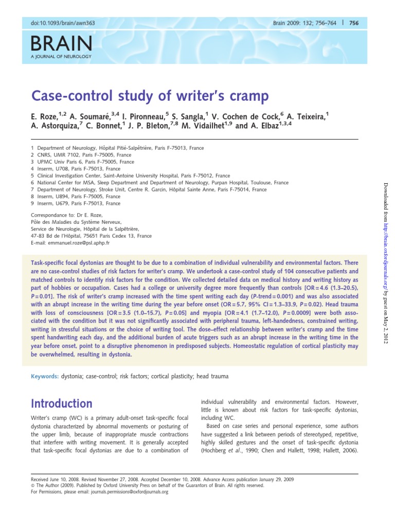Brain: Case-Control Study of Writer's Cramp | PDF | Dystonia | Odds Ratio