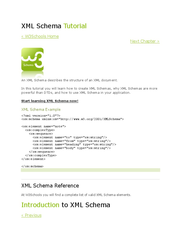 Xml Schema Tutorial Learn How To Create Xml Schemas Pdf Xml Schema Xml 4806