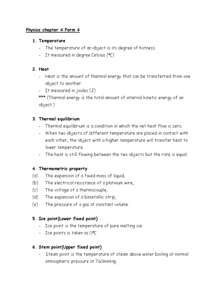 Physics Chapter 4 Form 4 DEFINITION | PDF | Heat | Heat Capacity