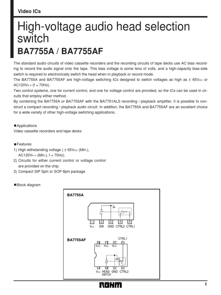 High-Voltage Audio Head Selection Switch: BA7755A / BA7755AF | Download Free PDF | Compact ...