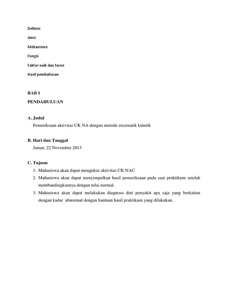 Laporan Biokimia Pemeriksaan CK Nac | PDF