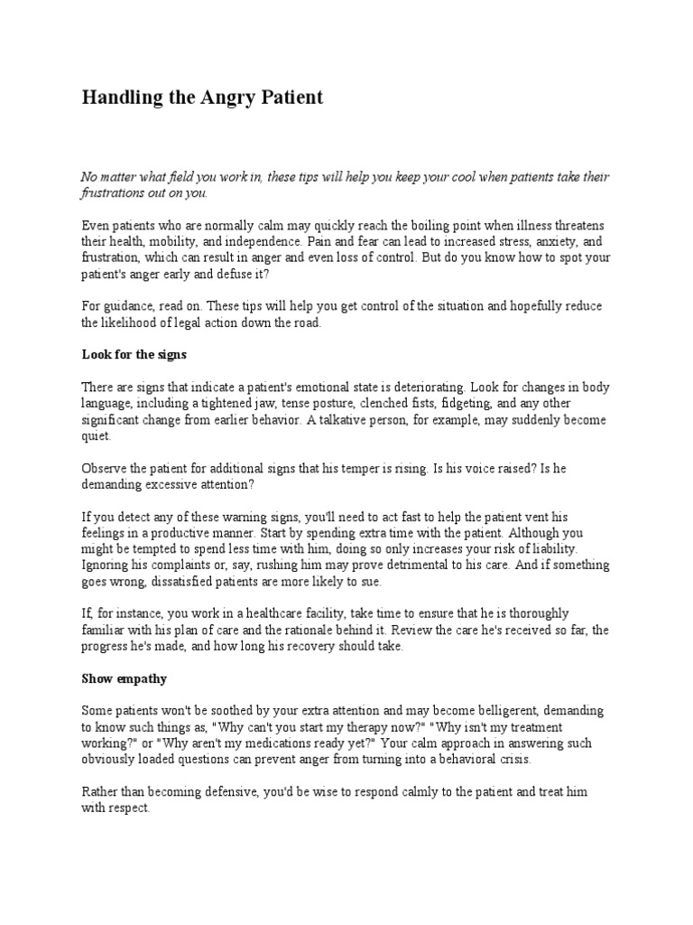 Handling The Angry Patient | PDF | Anger | Patient