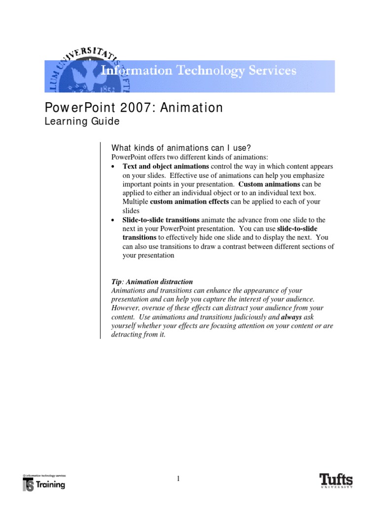 Powerpoint 2007: Animation: Learning Guide | PDF | Microsoft Power ...