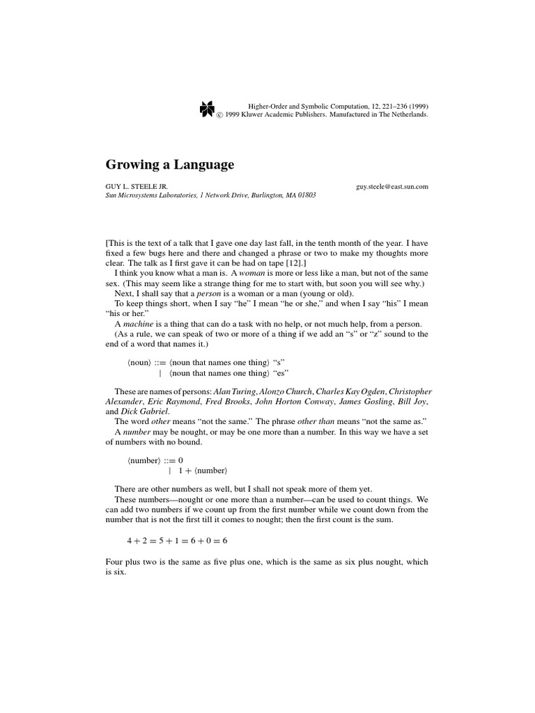 Growing A Language - Guy L. Steele Jr. | PDF | Verb | Object (Computer ...