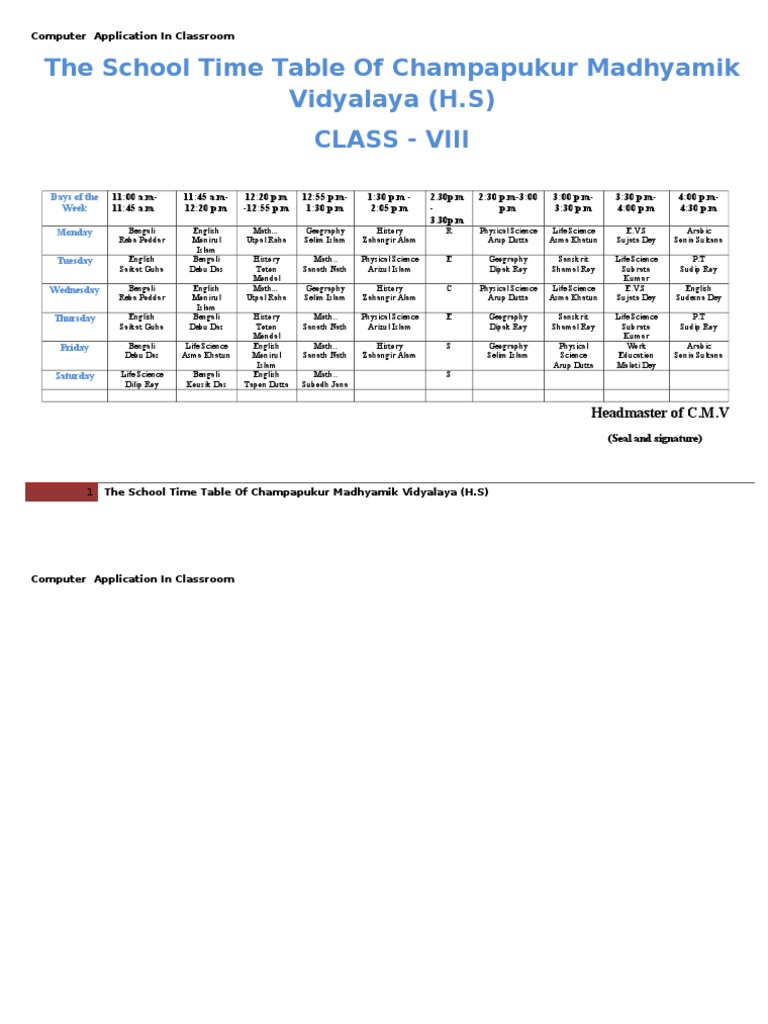 Champapukur Madhyamik Class Timetable | PDF | Language Arts ...