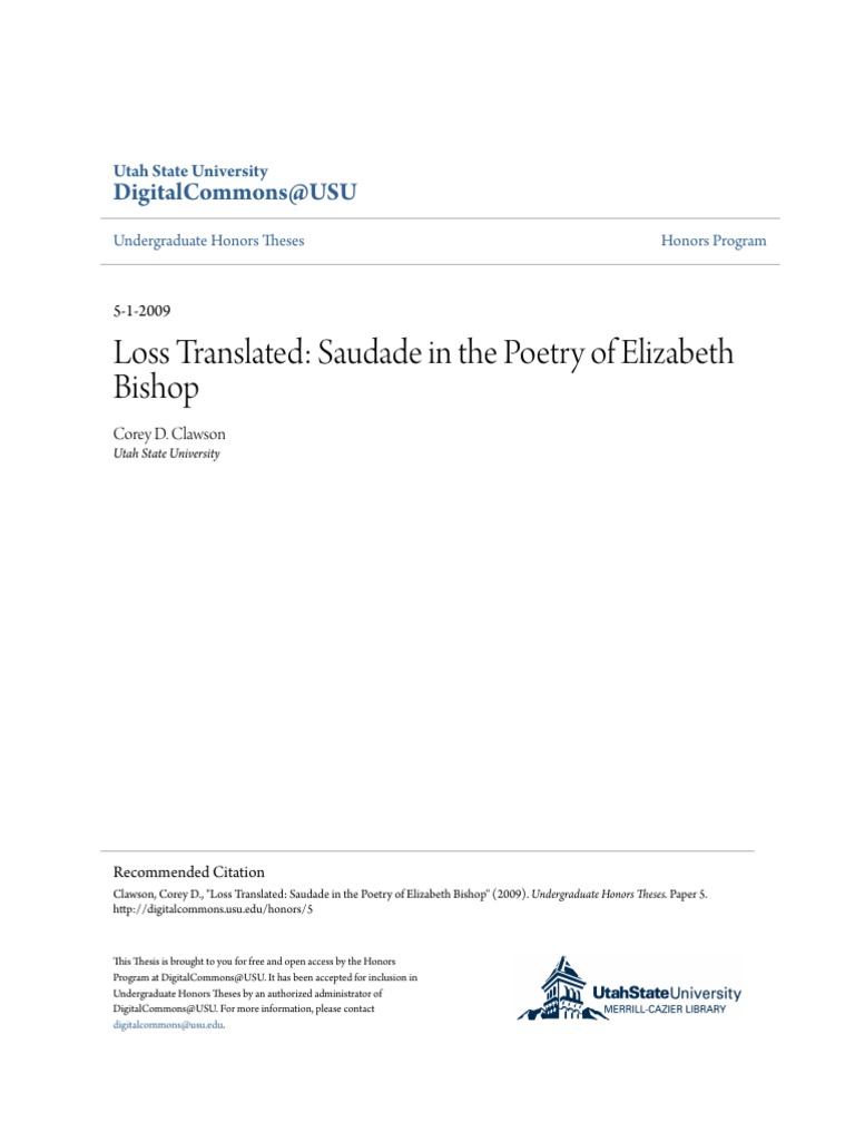 Loss Translated - Saudade in The Poetry of Elizabeth Bishop | PDF ...