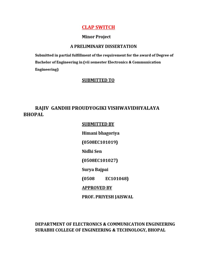 Clap Switch Project | PDF | Technology & Engineering
