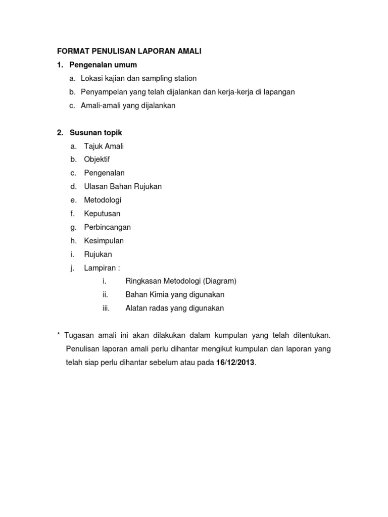 Format Penulisan Laporan Amali 2013 | PDF