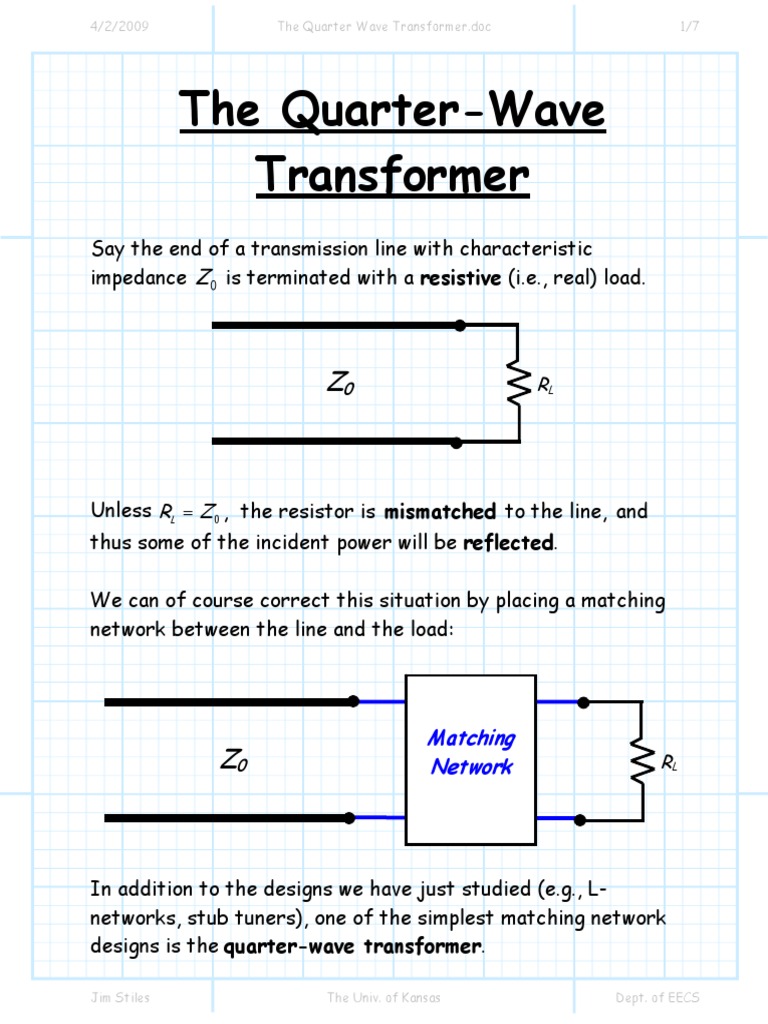 The Quarter Wave Transformer | PDF | Transmission Line | Waves