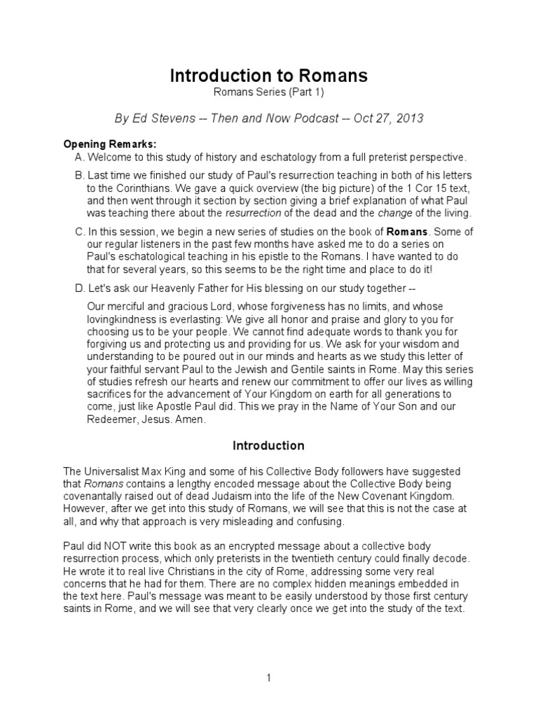 Introduction to Romans Series | PDF | Epistle To The Ephesians | Paul ...