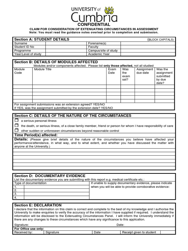 Extenuating Circumstances Form | PDF | Educational Assessment | Test ...