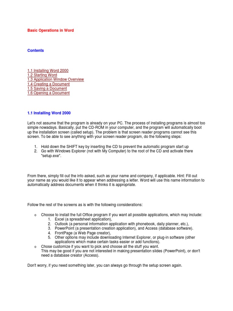 Basic Operations in Word | PDF | Word Processor | Operating System