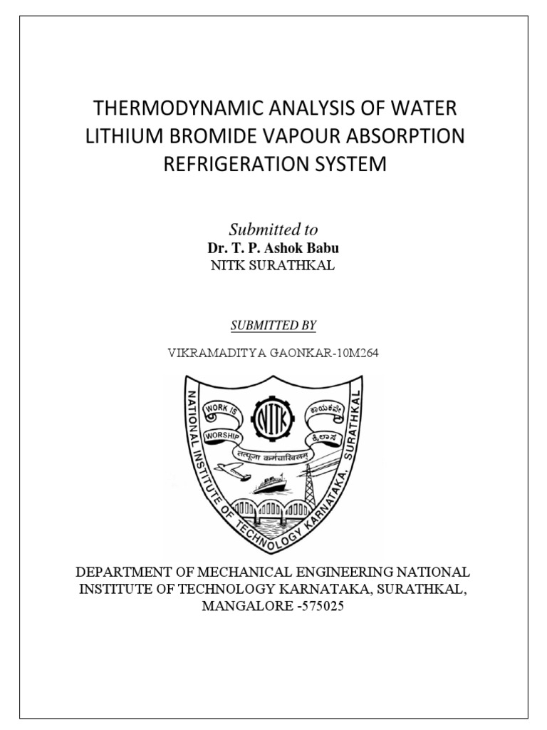 Thermodynamic Analysis of A Lithium Bromide Water Absorption System ...
